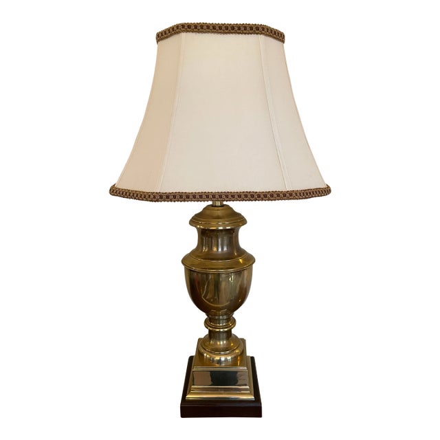 Vintage Ethan Allen Brass Urn Table Lamp With Shade | Chairish
