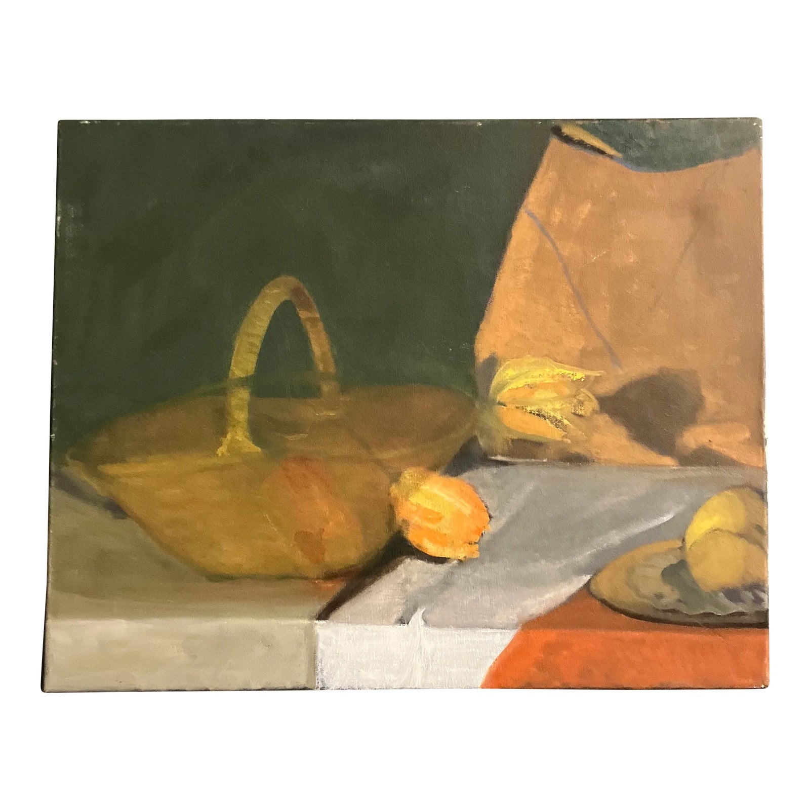 1980’s Original Tabletop Still Life Painting Basket/Flowers/Fruit ...