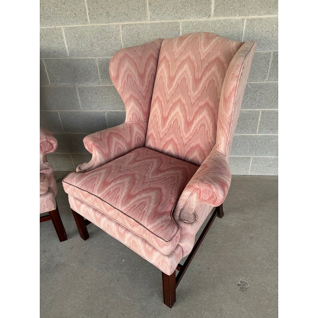 Woodmark Originals Flame Stitch Wing Back Arm Chairs - a Pair | Chairish