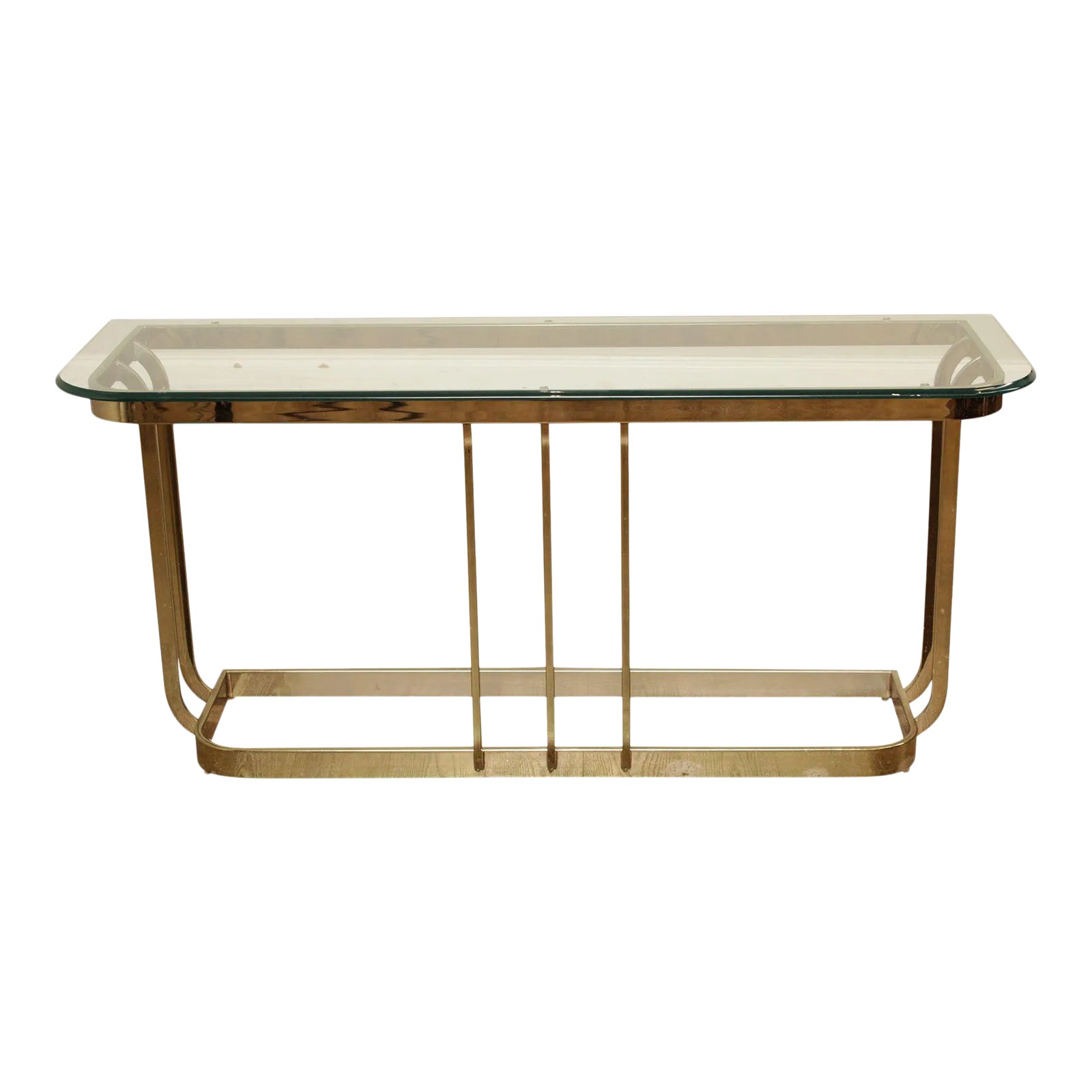 Postmodern Brass & Glass Console Table | Chairish