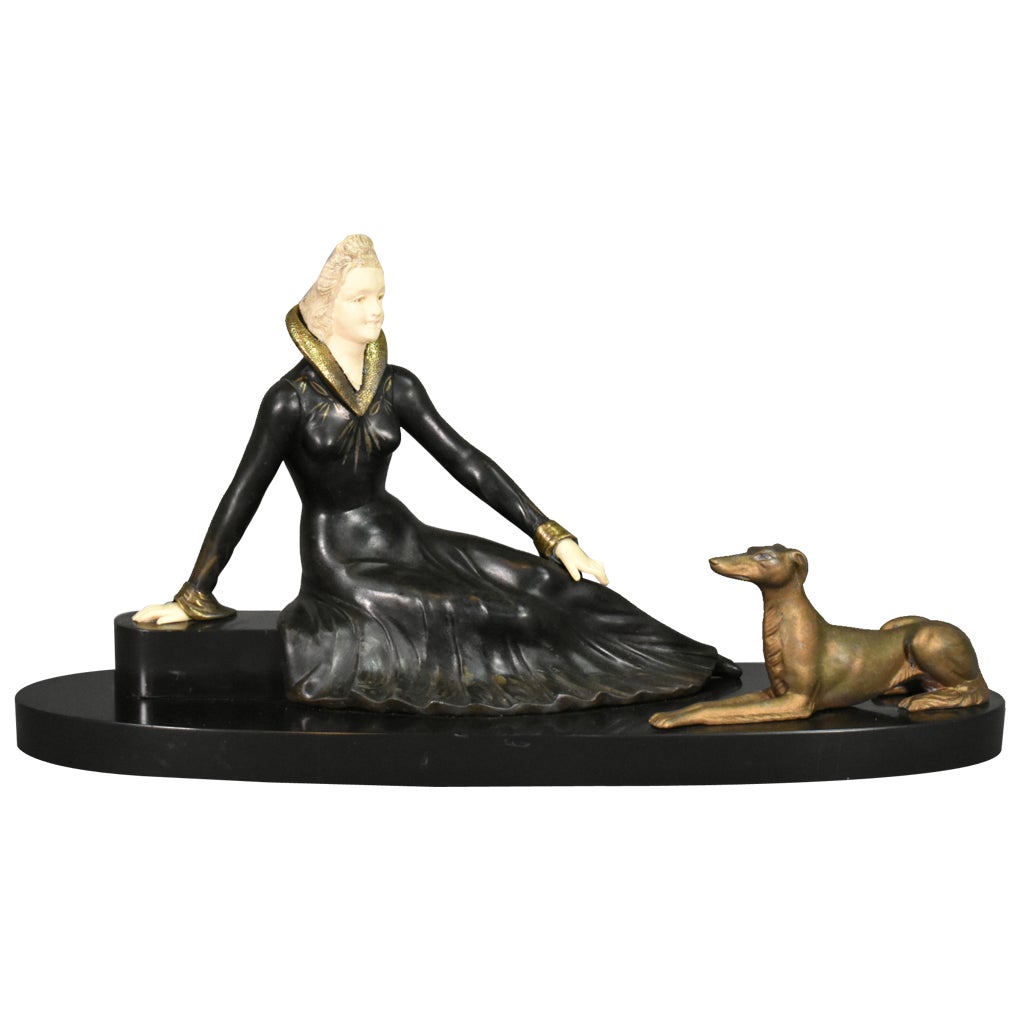 Art Deco French Metal & Marble Sculpture by Salvatore Melani, 1920s | Chairish