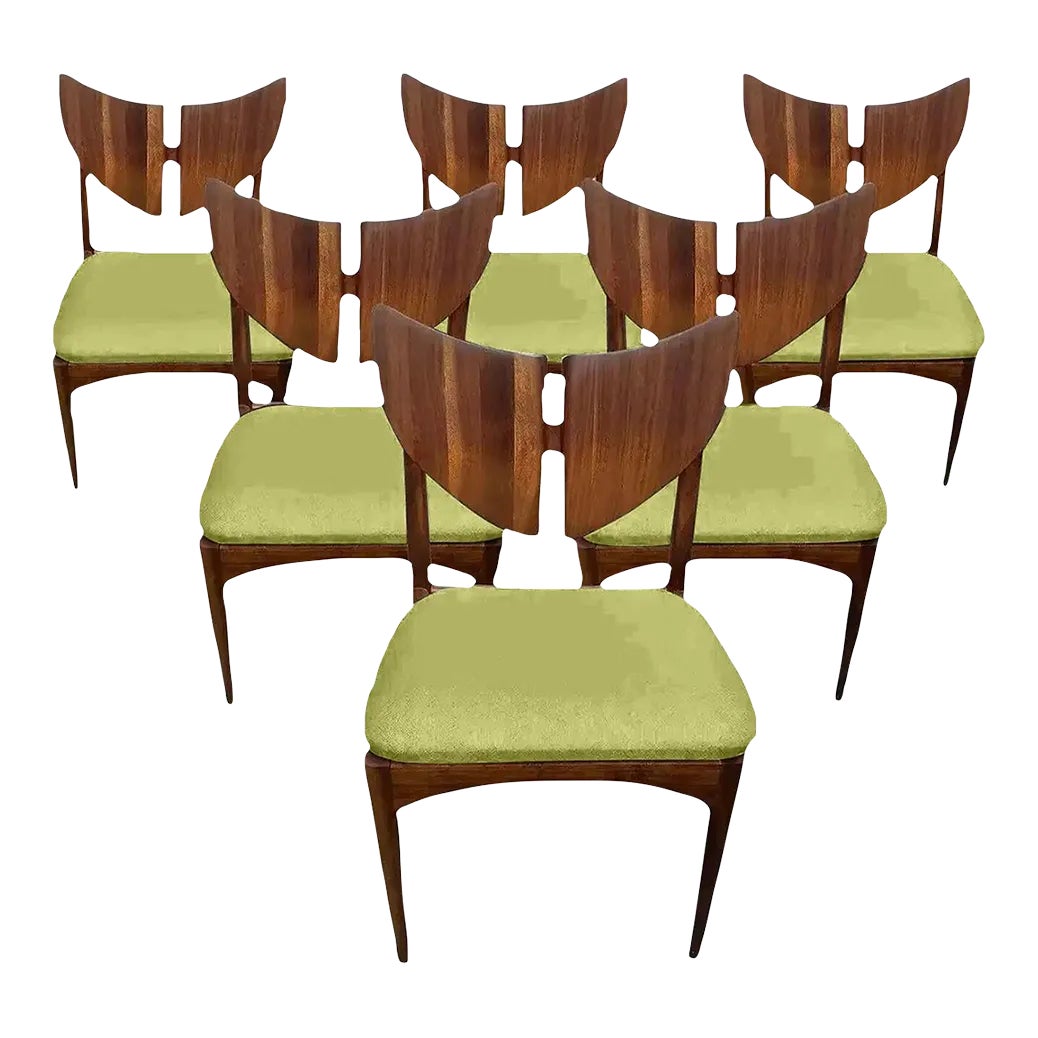 Mid Century Style Solid Walnut Butterfly Dining Chairs - Set of 6 ...