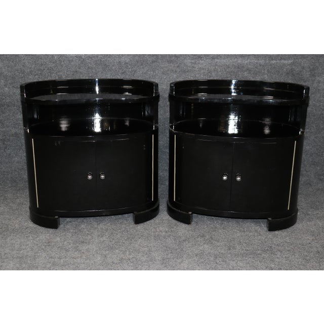 Andre Frechet Ebonized French Art Deco Black Lacquer Nightstands 1930 | Chairish