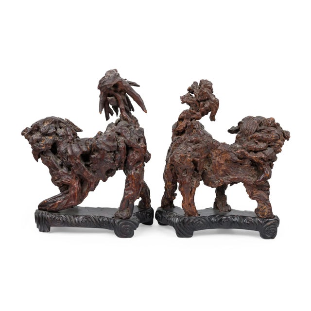 Chinese Root Foo Dog Figures - A Pair | Chairish