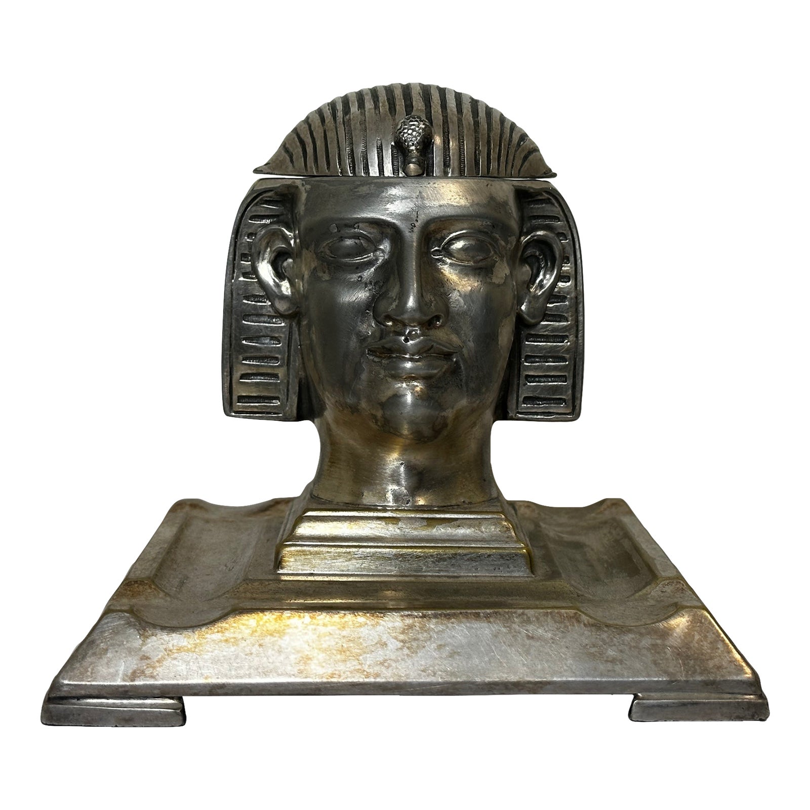 British Hallmarked 19th Century Silver Plate Inkwell Stand Egyptian ...