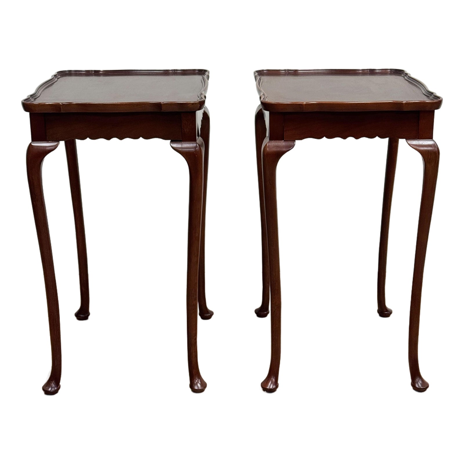 Vintage Bombay Company Scalloped Edge Queen Anne Style Side Tables, a ...