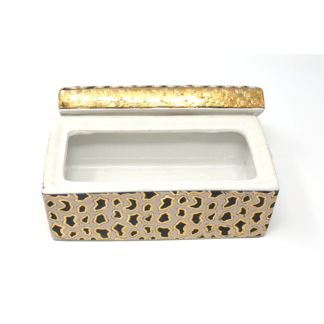 Vintage Hand-Painted Ceramic Gold Leopard Cheetah Pattern Lidded Box ...