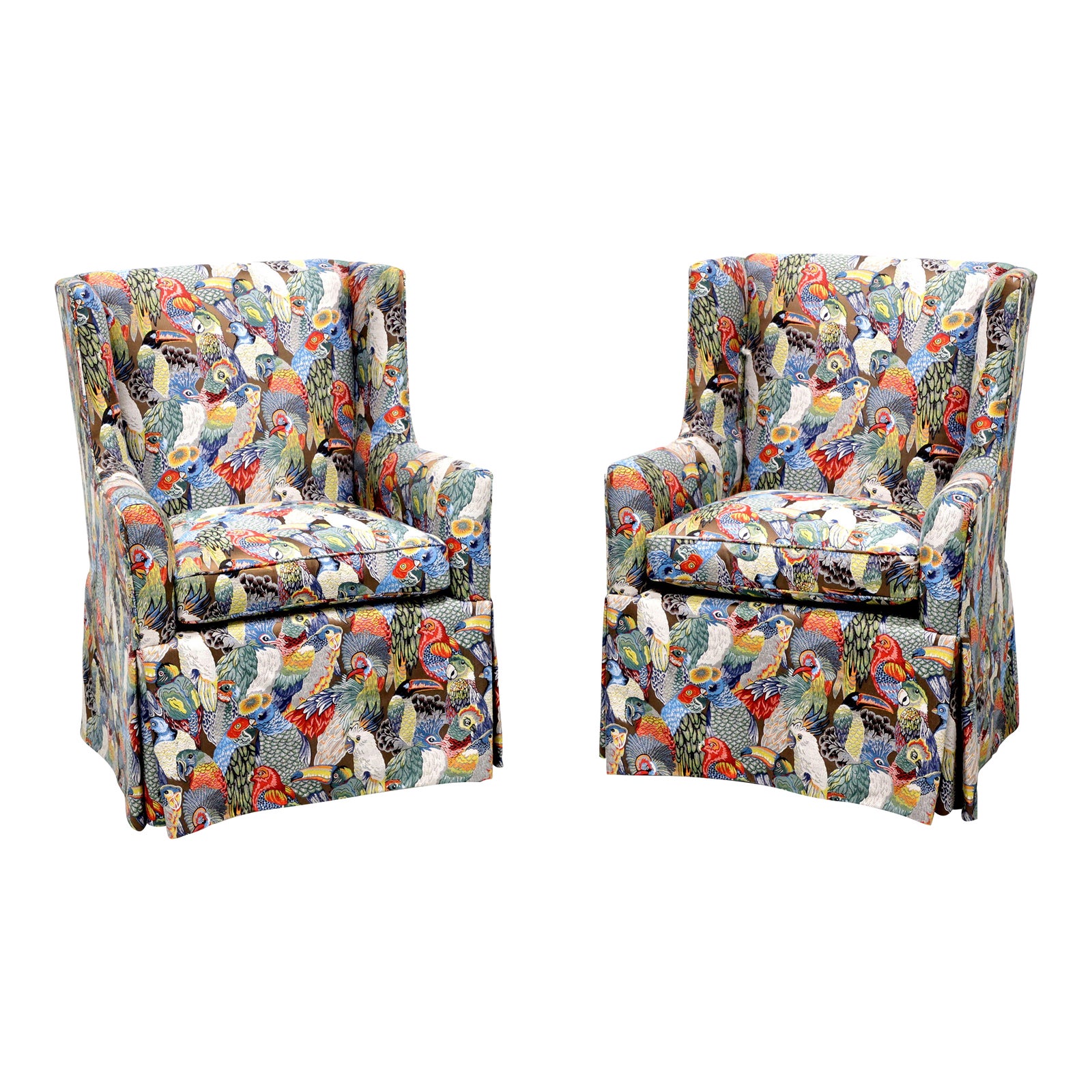 21st Century Traditional Club Chairs in Colorful Bird Themed Fabric ...