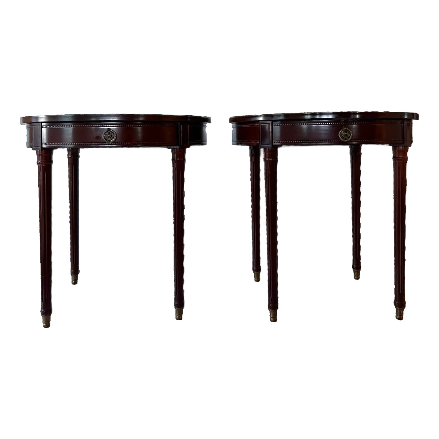 Vintage Round Traditional Side Tables With Brass Sabots in the Manner ...