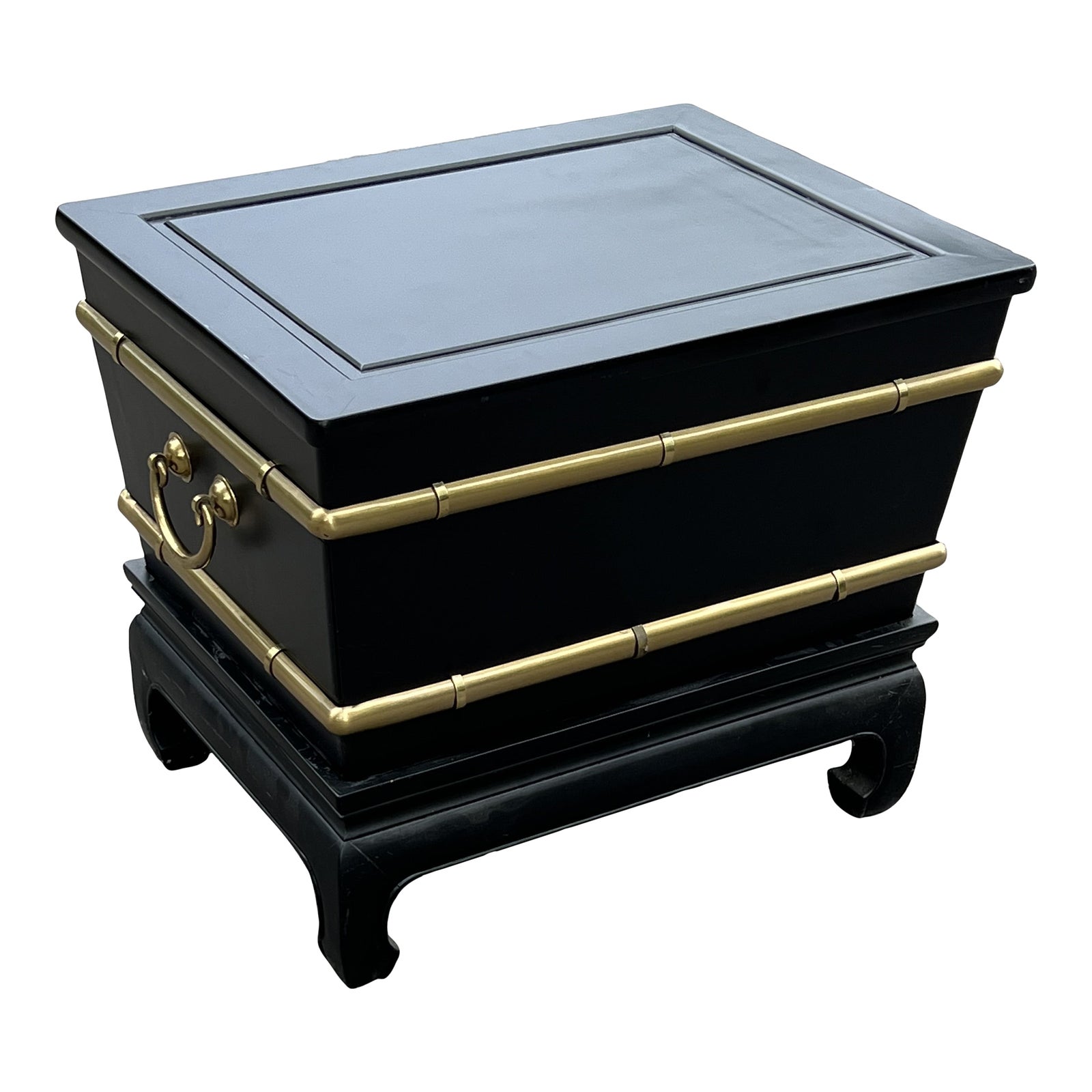 Vintage Hollywood Regency Chinoiserie Black Lacquer and Brass Bamboo ...