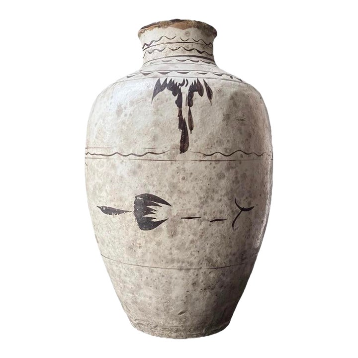 Antique Tall Chinese Cizhou Ware Wine Jar/Vessel/ Vase | Chairish