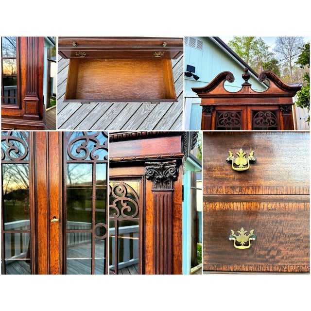 Antique Mahogany Cylinder Roll Banded Secretary With Birdseye Maple ...
