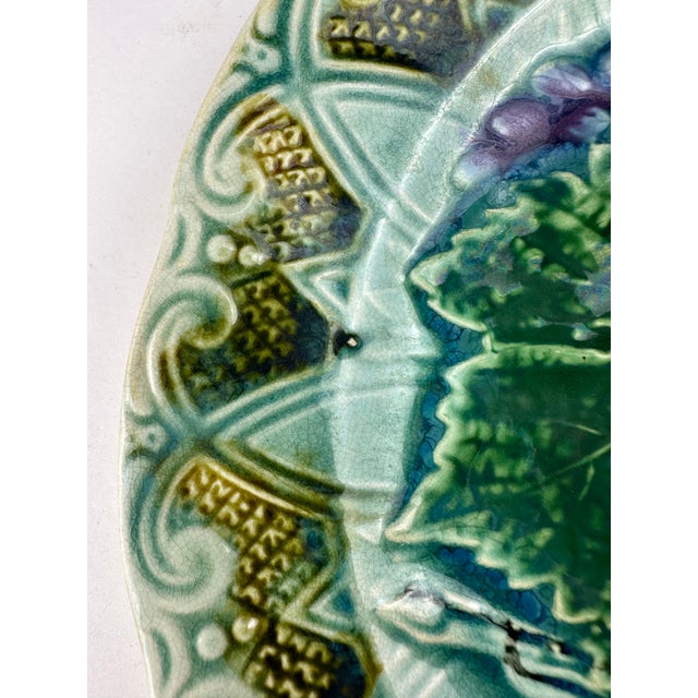French Majolica Leaves & Grapes Plate Onnaing, Circa 1900 | Chairish