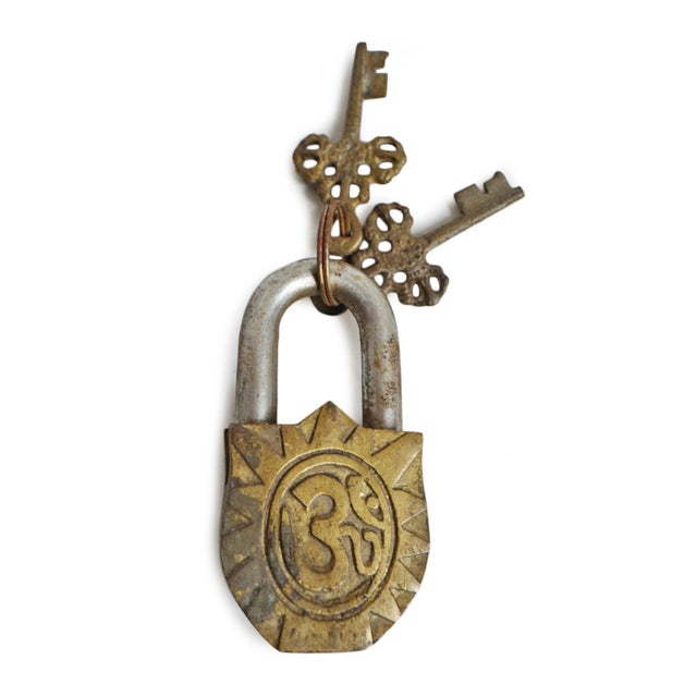 Vintage Brass India Old Monk & Om Lock | Chairish