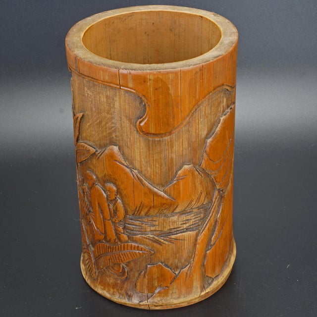 Antique Chinese Carved Bamboo Brush Pot Bitong Late 19th/Early 20th C ...