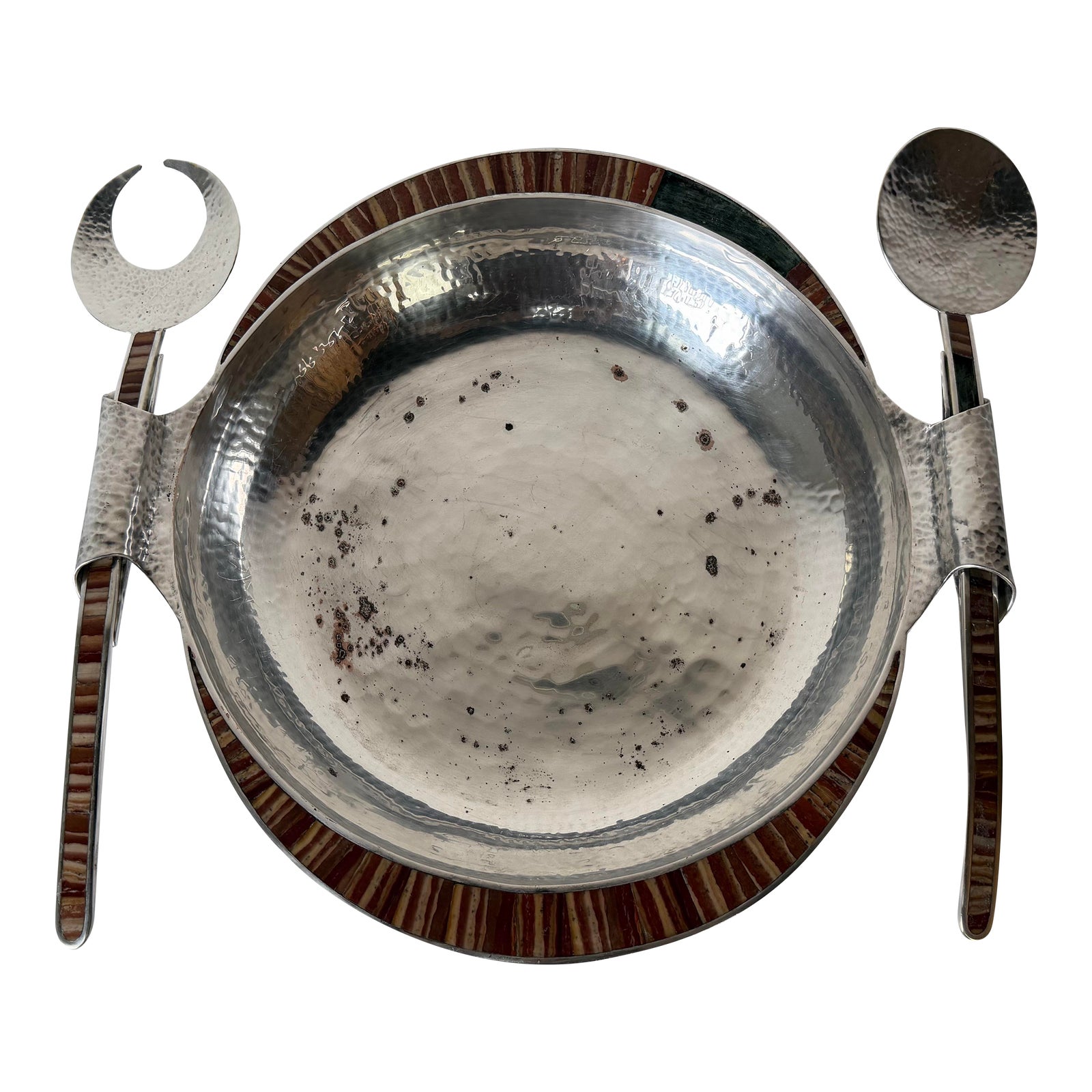 1980’s Emilia Castillo Hammered Silver Plate and Jasper Stone Inlay ...