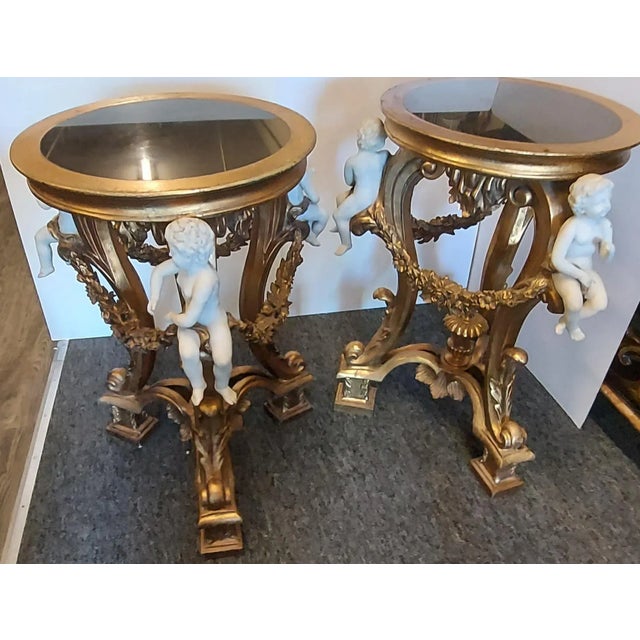 1950s French Mid Century Marble Top Cherub Tables - Set of 2 | Chairish
