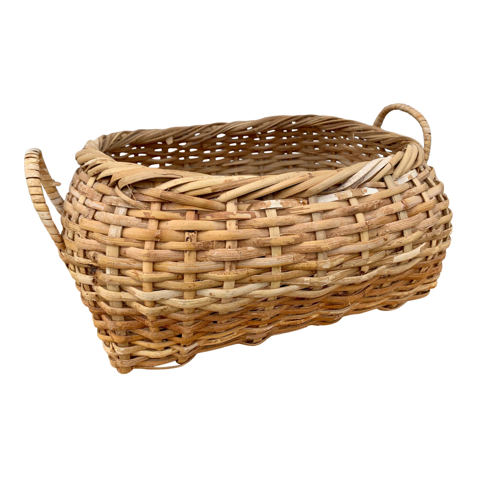 Natural Woven Bamboo Wicker Rattan Cachepot Basket With Handles | Chairish