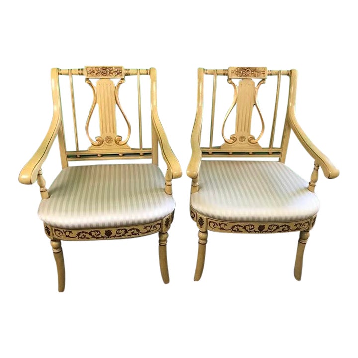 1940s Vintage Rococo Harp / Lyre Back Arm Chairs - a Pair | Chairish