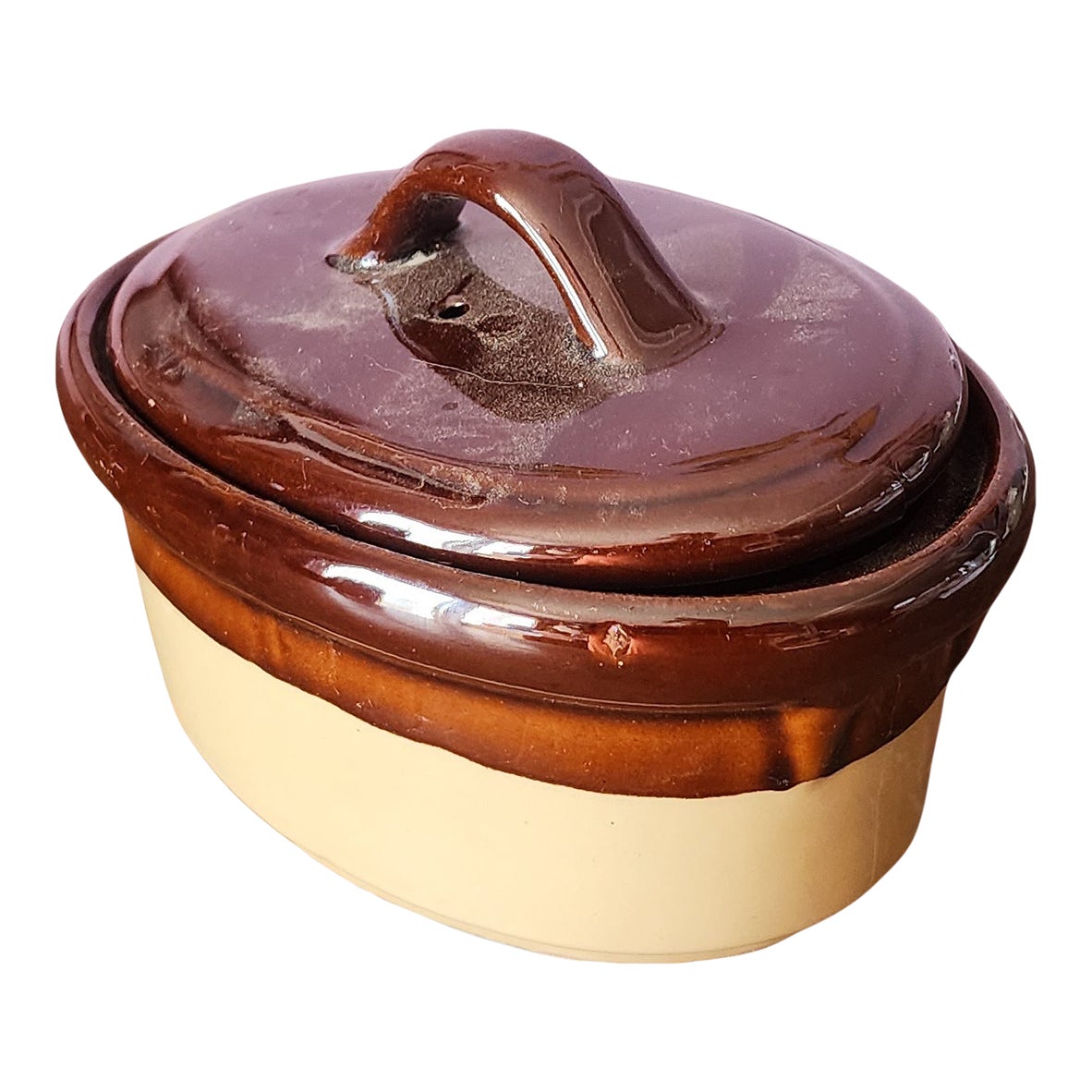 Vintage Stoneware Small Lidded Casserole Covered Oval Bowl ~ Dish ...