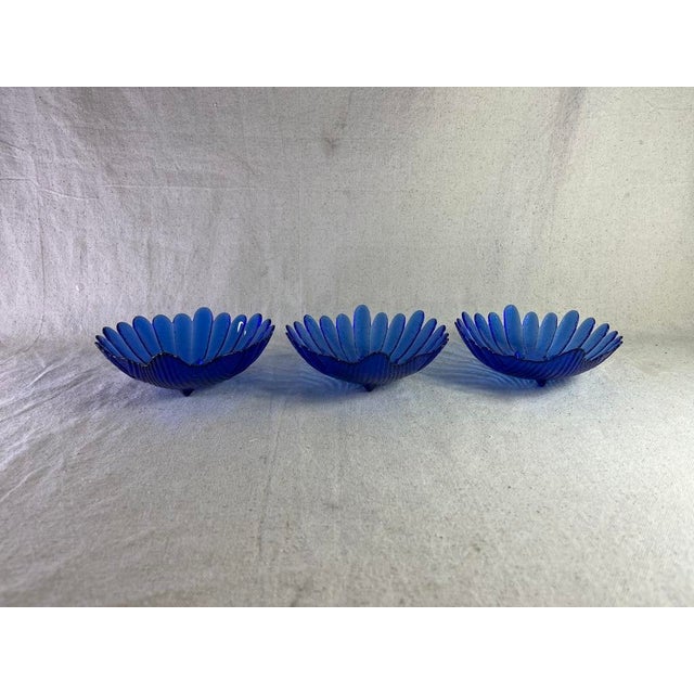 Vintage Blue Glass Shell Shaped Bowls- Set of 3 | Chairish