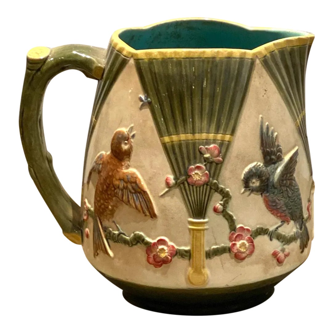 Majolica Pitcher With Birds, England Circa 19th Century | Chairish