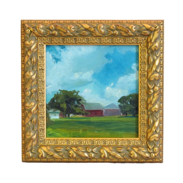 Impressionist Red Barn Farm Landscape Painting Including the Antiqued ...