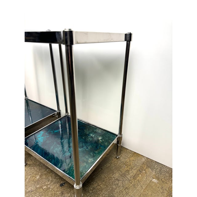 Chrome Art Glass Side Tables by Casey Rivers, a Pair | Chairish