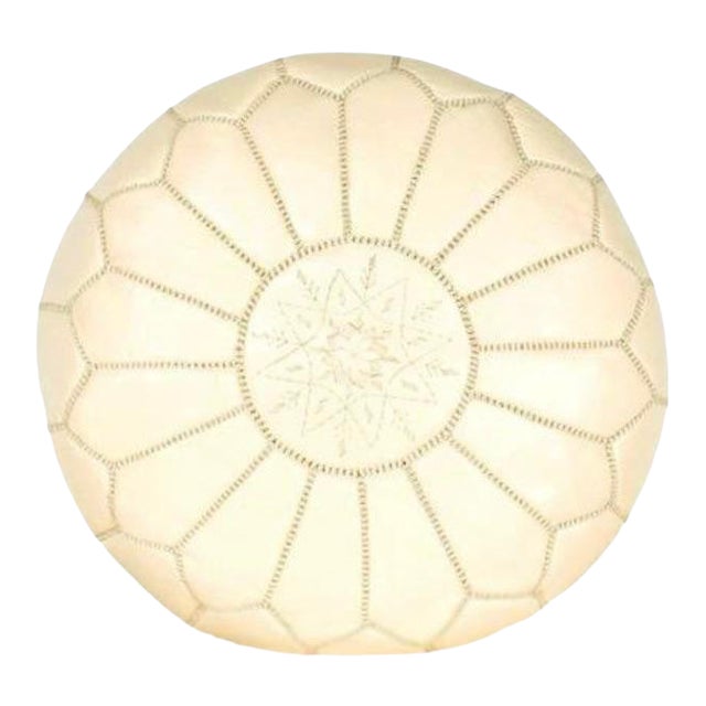 Contemporary Modern Ivory Leather Pouf | Chairish