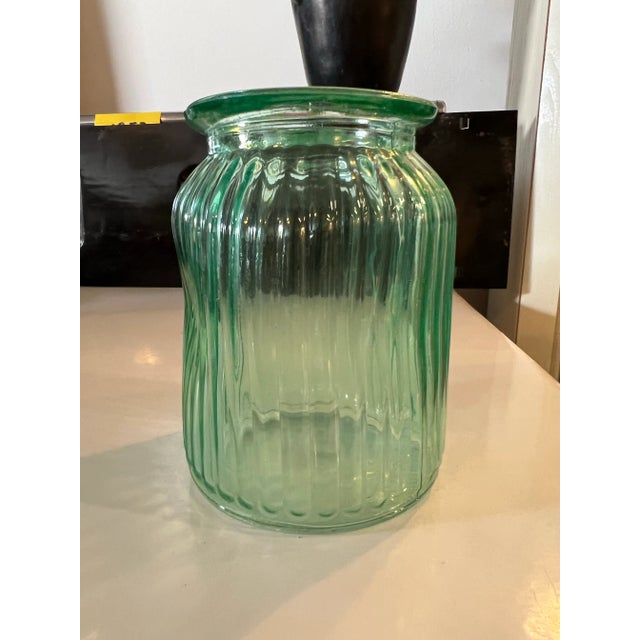 Mid Century Green Ribbed and Dimple Jar | Chairish