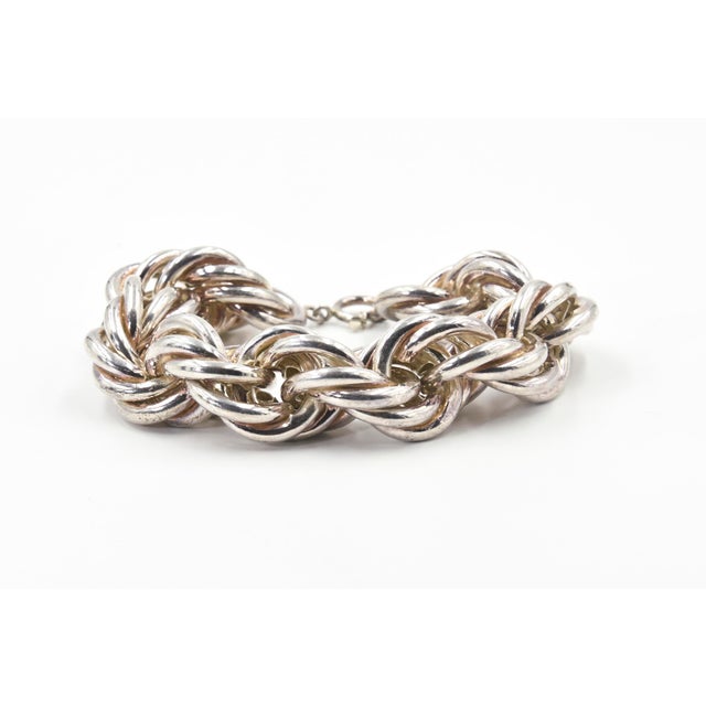 Wide Sterling Silver Chain LInk Bracelet | Chairish