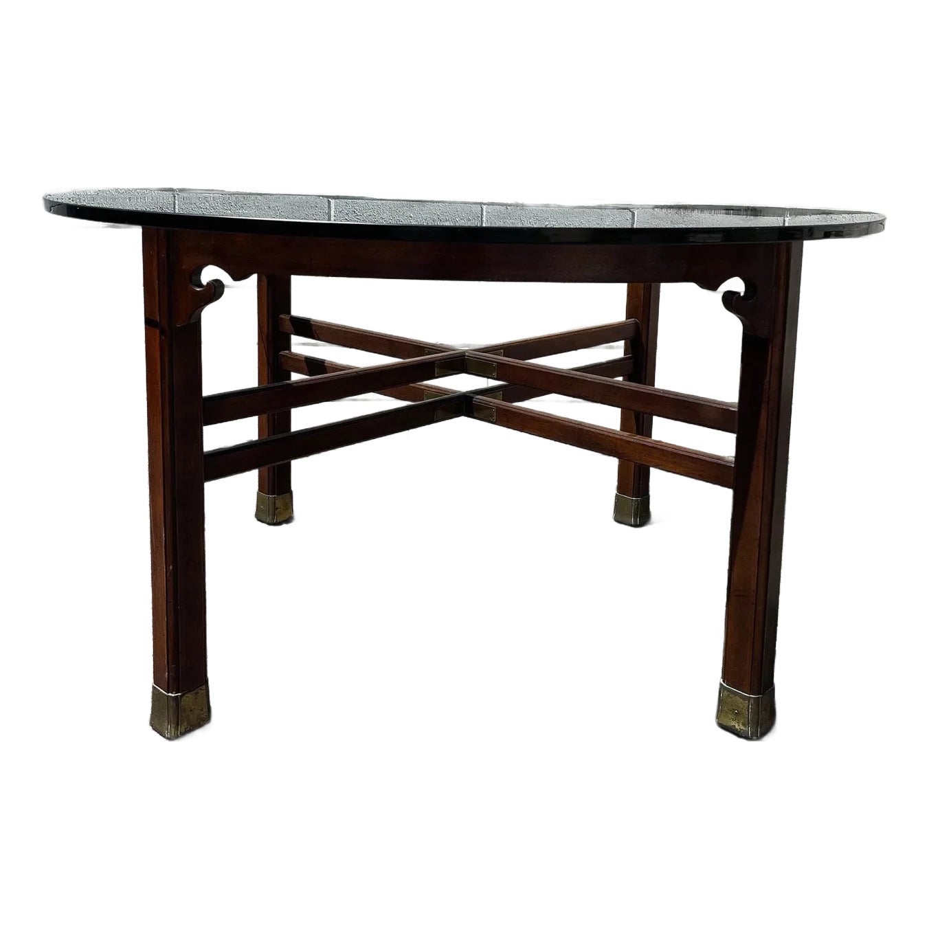 Mid Century Ming Style Mahogany and Glass Dining Table by Henredon ...
