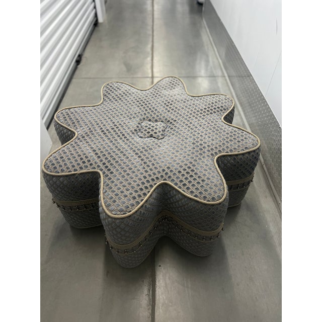 Dusty Blue /Grey Velvet Large Star Shaped Ottoman | Chairish