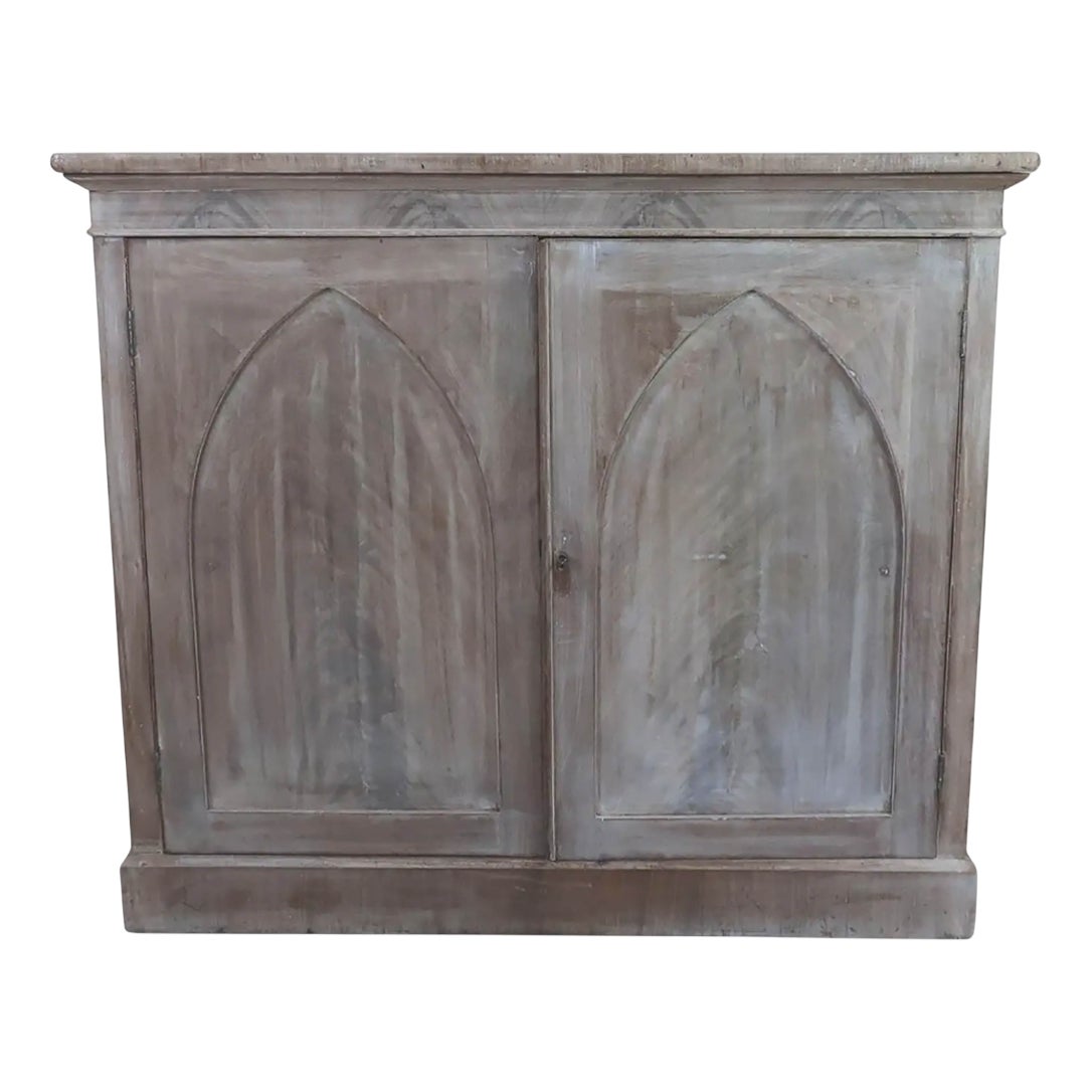 Small Antique Bleached Buffet with Gothic Arch Door Panels, 1820 | Chairish