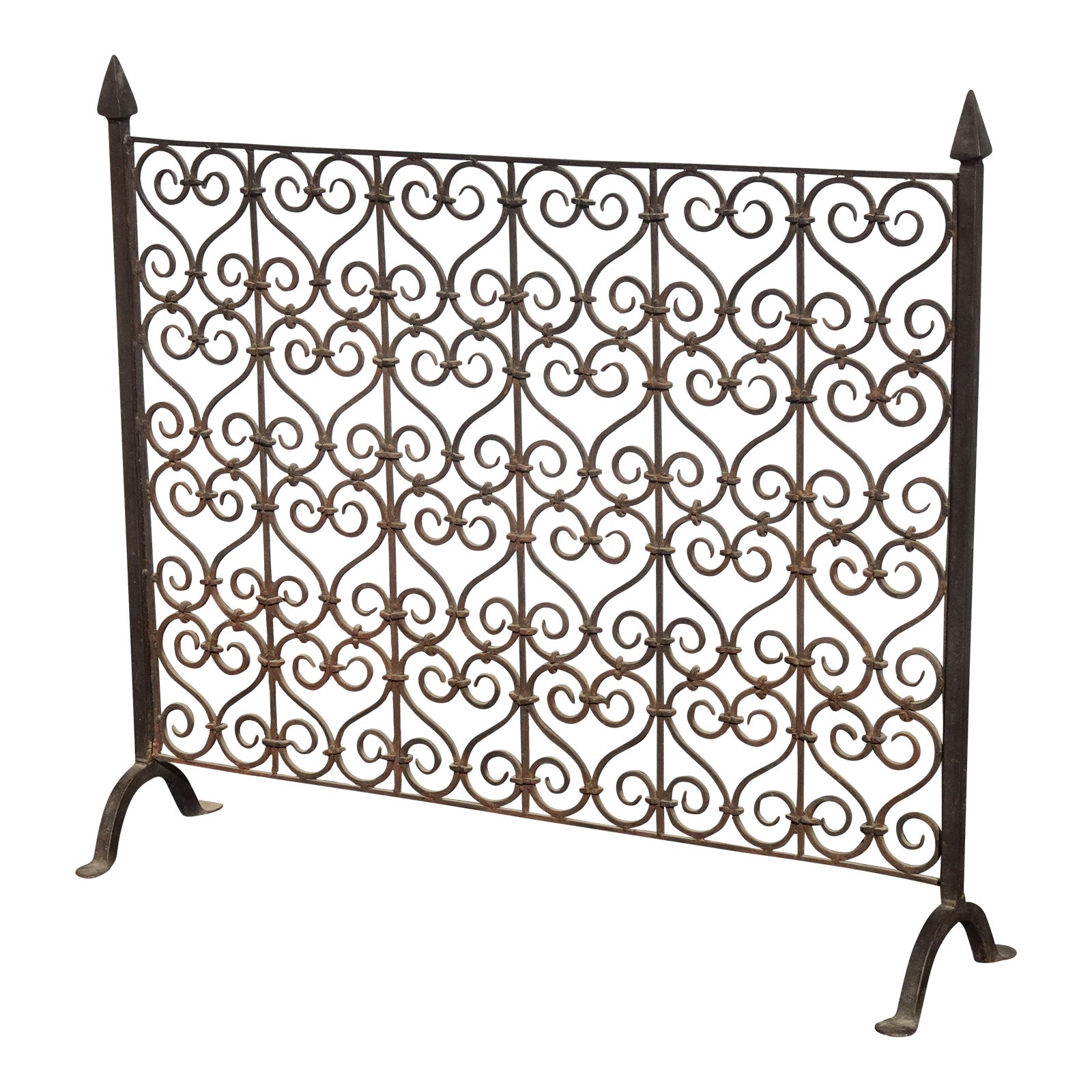 Vintage French Country Wrought Iron Fireplace Screen With Finials ...