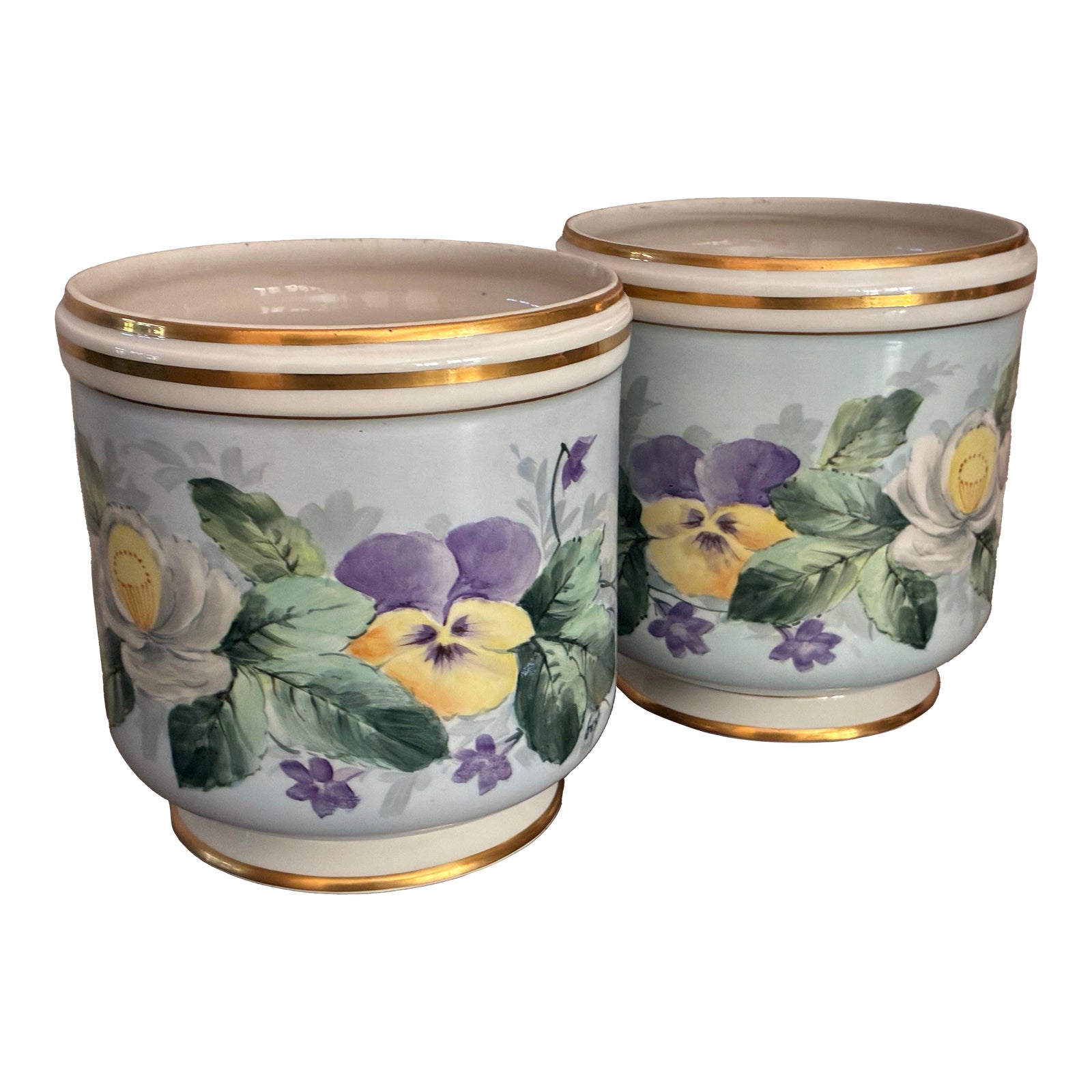 Vintage Hand Painted Ceramic Cachepots by G&c, a Pair | Chairish