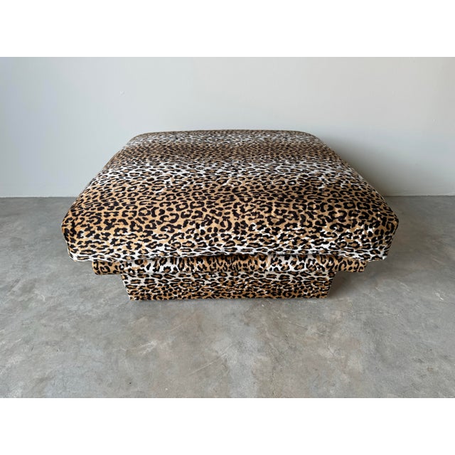 Vintage Leopard Print Ottoman on Castors | Chairish