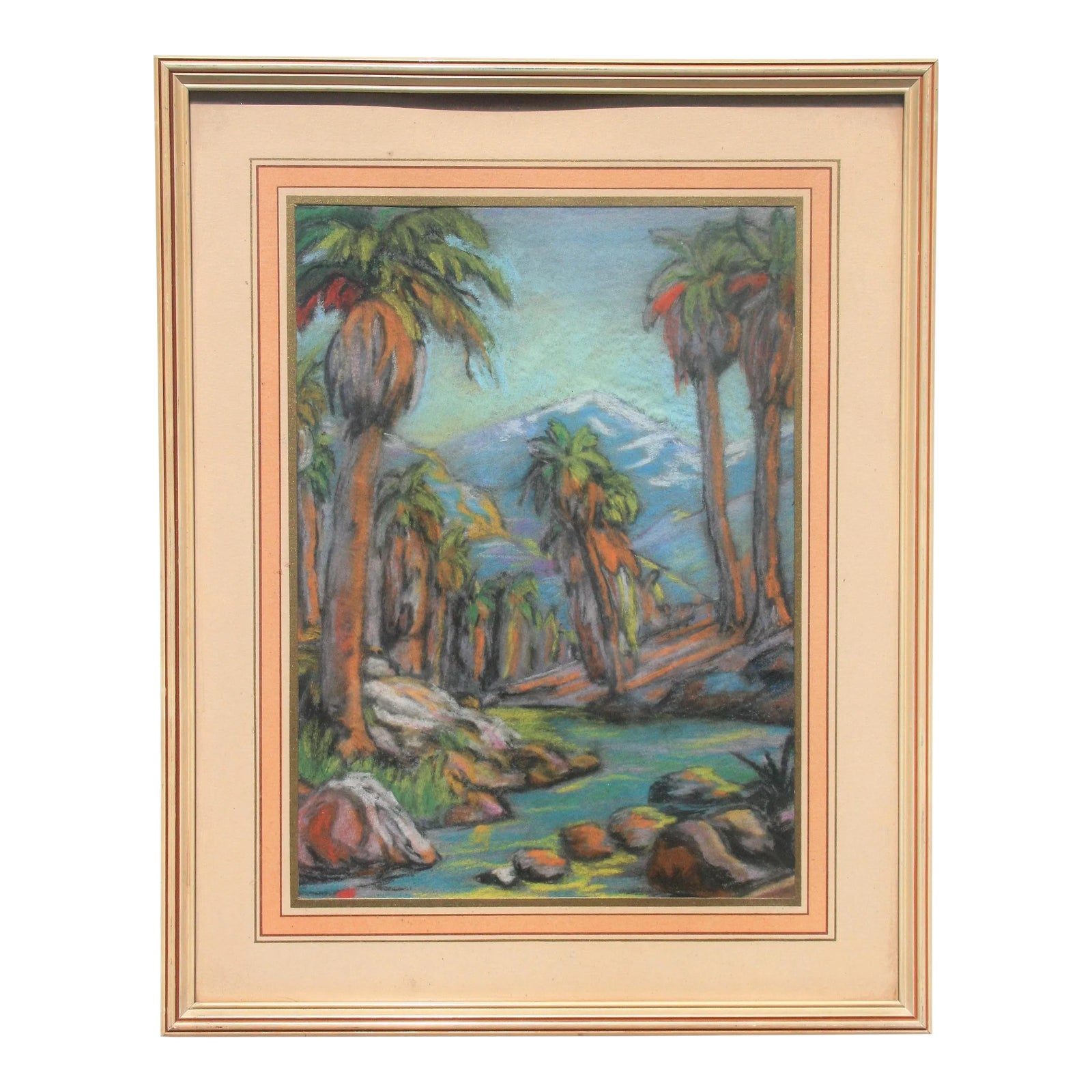 Vintage Pastel Drawing of Palm Trees | Chairish