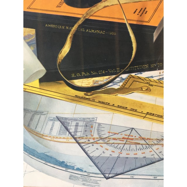 1950s Nautical Charts and Binoculars Still Life Lithograph, Framed ...