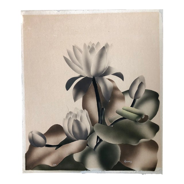 1940s Benjamin Harris Airbrushed Painting, Water Lily | Chairish