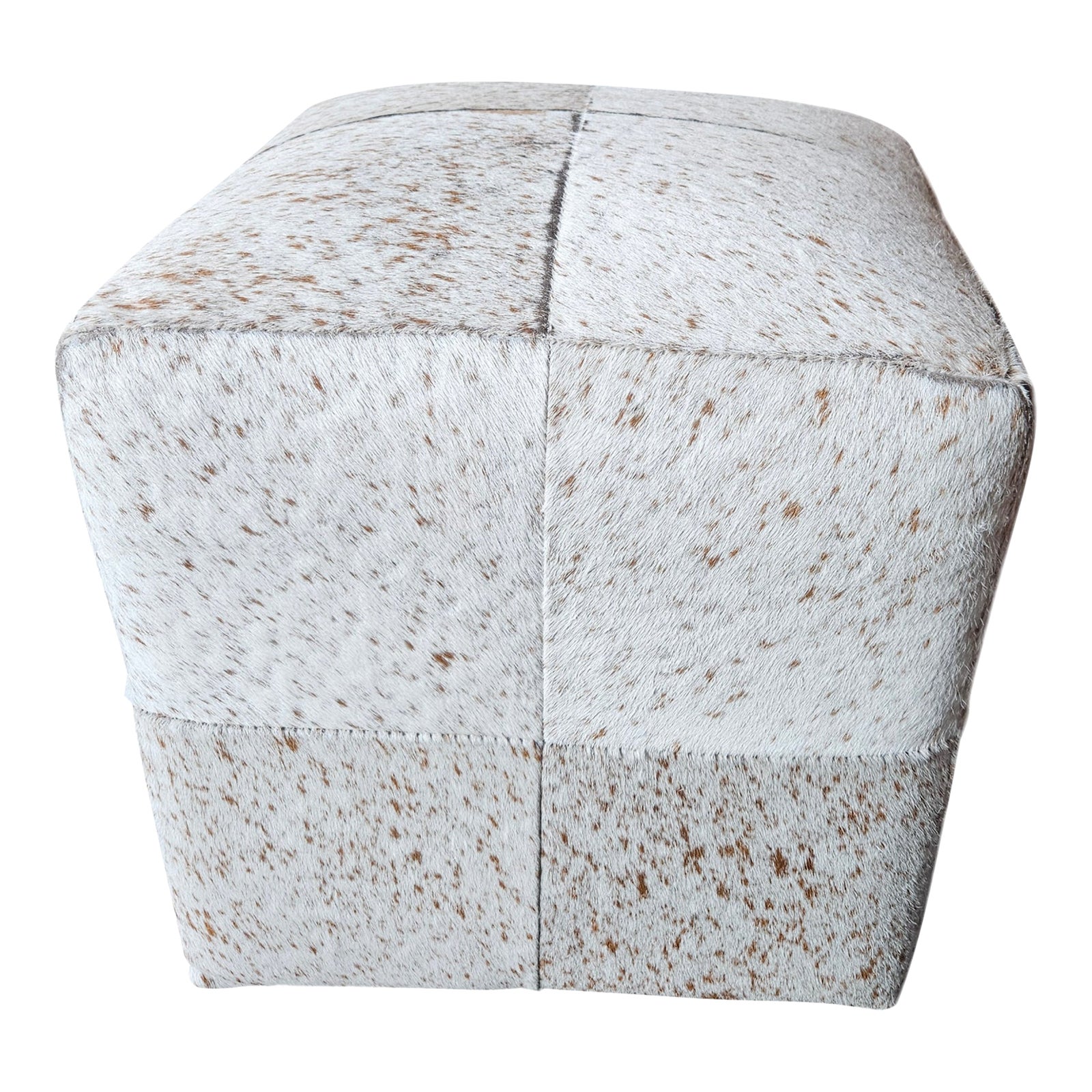 Vintage Natural Cowhide With Hair Poof or Ottoman | Chairish