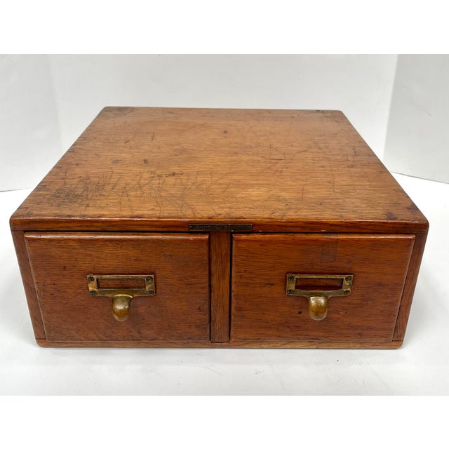 Antique Oak Two-Drawer Library Card File | Chairish
