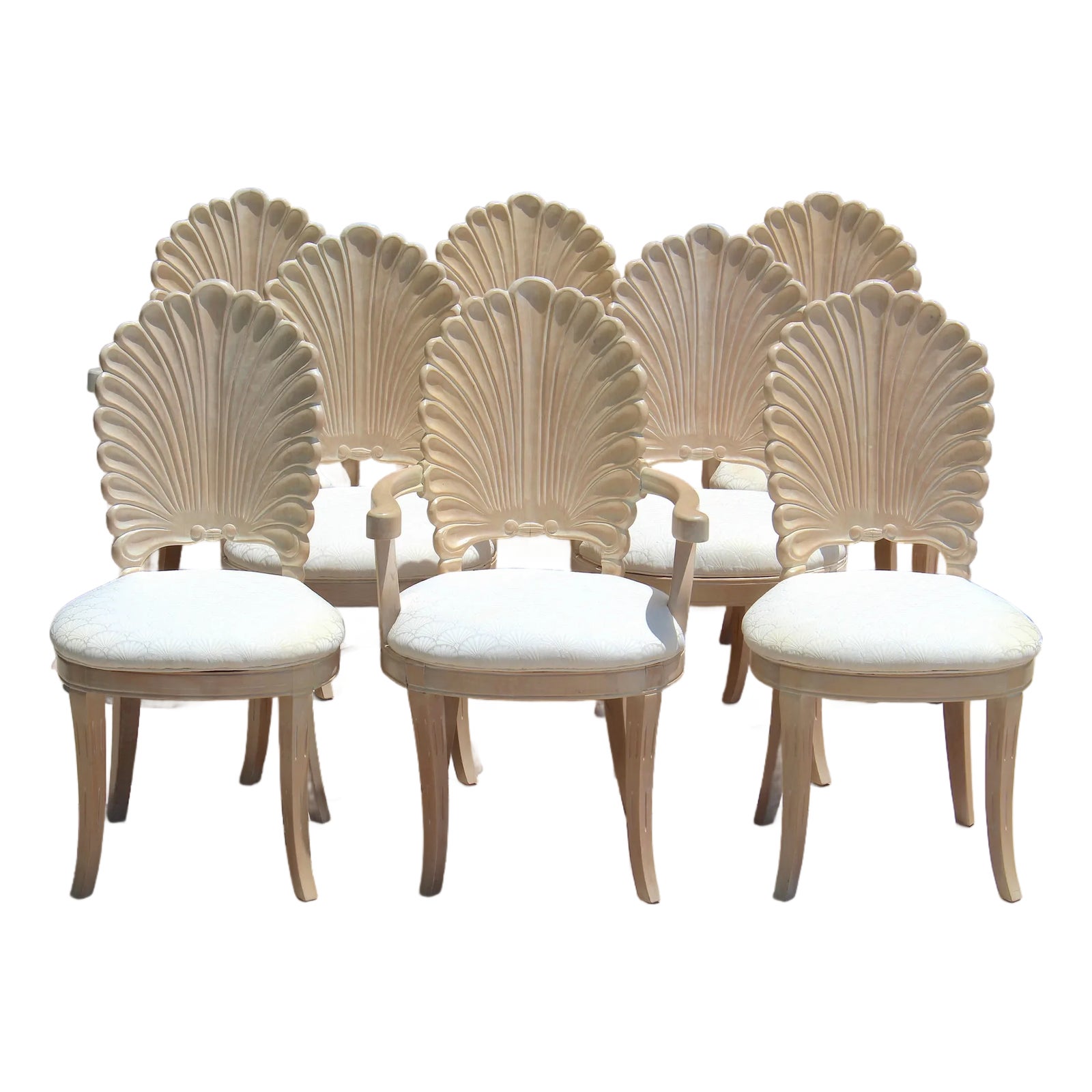 1980s Vintage Italian Hollywood Regency Grotto Shell-Back Dining Chairs ...