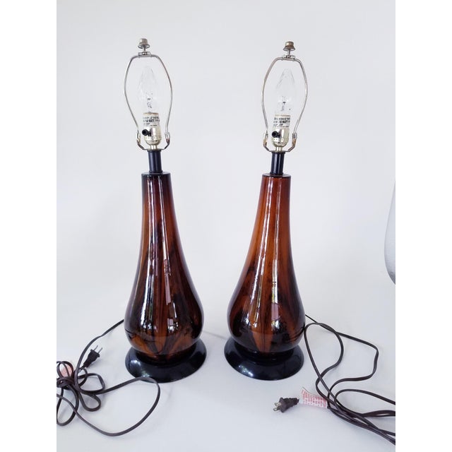 Modern Amber Tortoise Shell Art Glass Table Lamp 3 Lighting Modes With ...