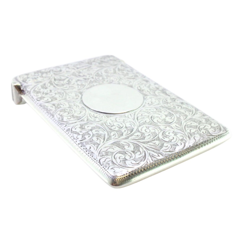 Victorian Silver Cardboard Box with Engraved Plant Motifs and Monogram ...