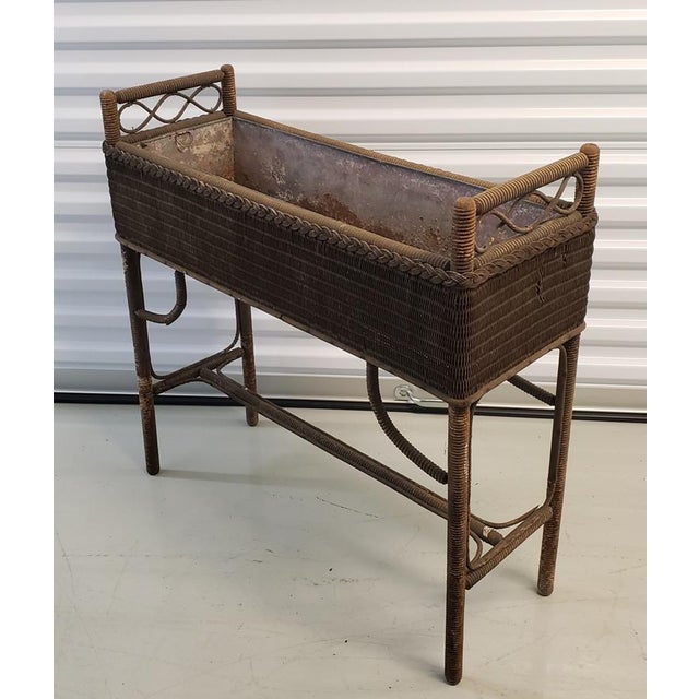 Antique 1900s Victorian Wicker Plant Stand Planter With Liner | Chairish