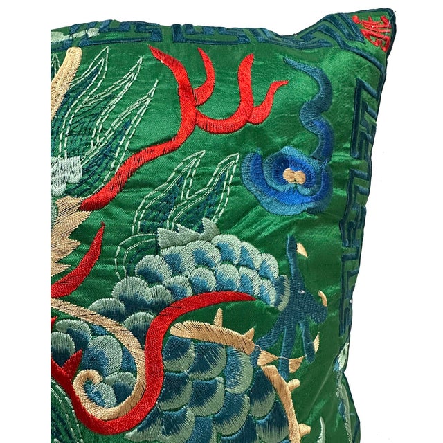 Late 20th-Century Chinese Green Imperial Dragon Pillow | Chairish