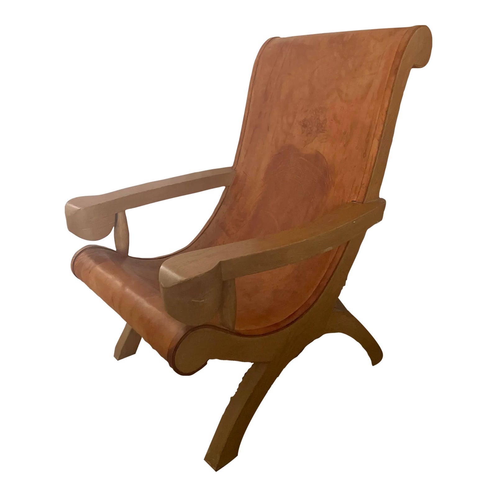 1940s Clara Porset Butaque Leather and Wood Chair | Chairish