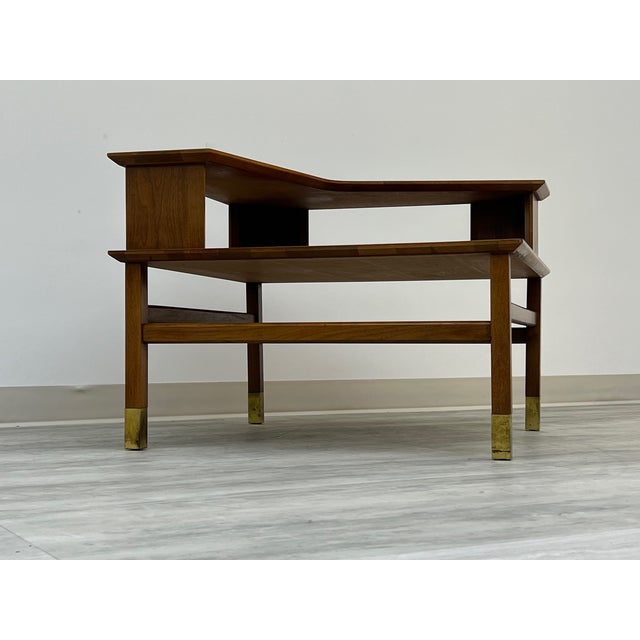 Mid-Century Modern Step-Up Corner Table / End Table With Brass Capped ...