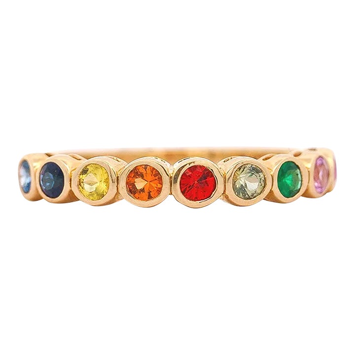 14k Gold Rainbow Multi Color Bezel Set Gemstone Stacking Band Ring Size ...